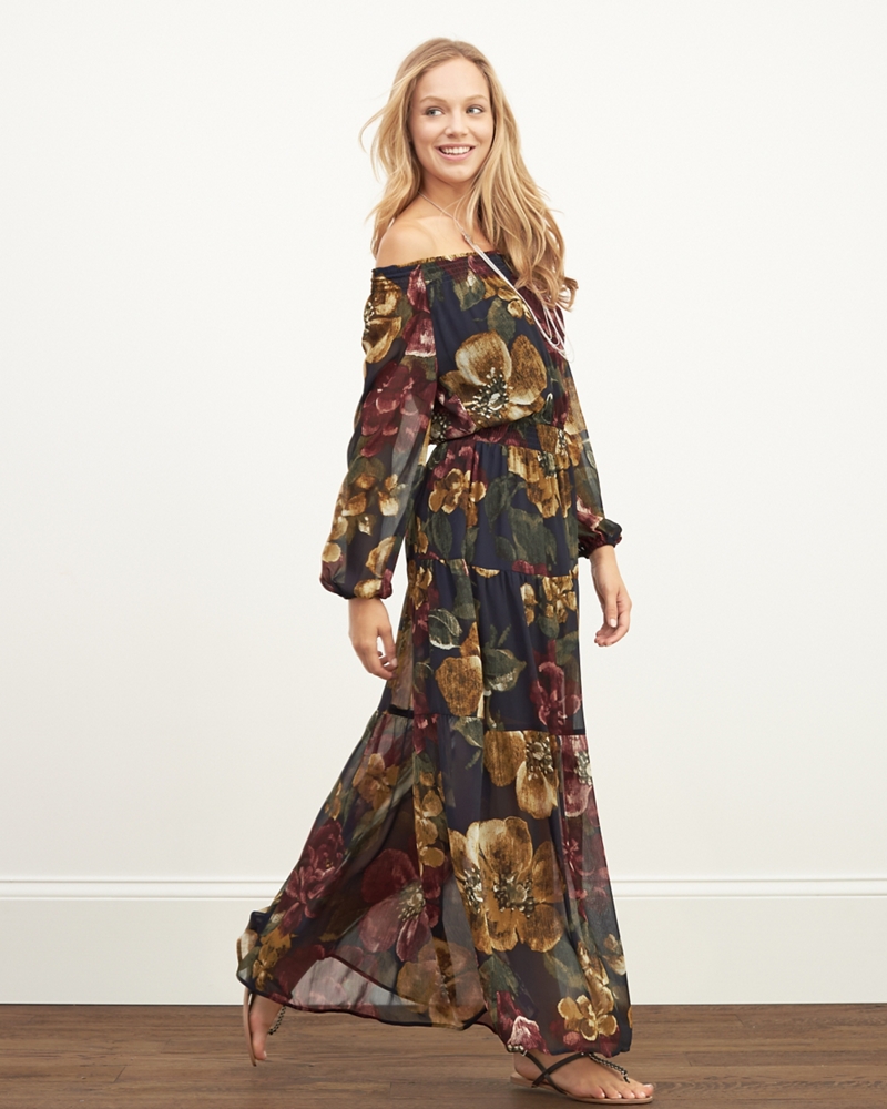 Womens Off The Shoulder Peasant Maxi Dress Womens New Arrivals
